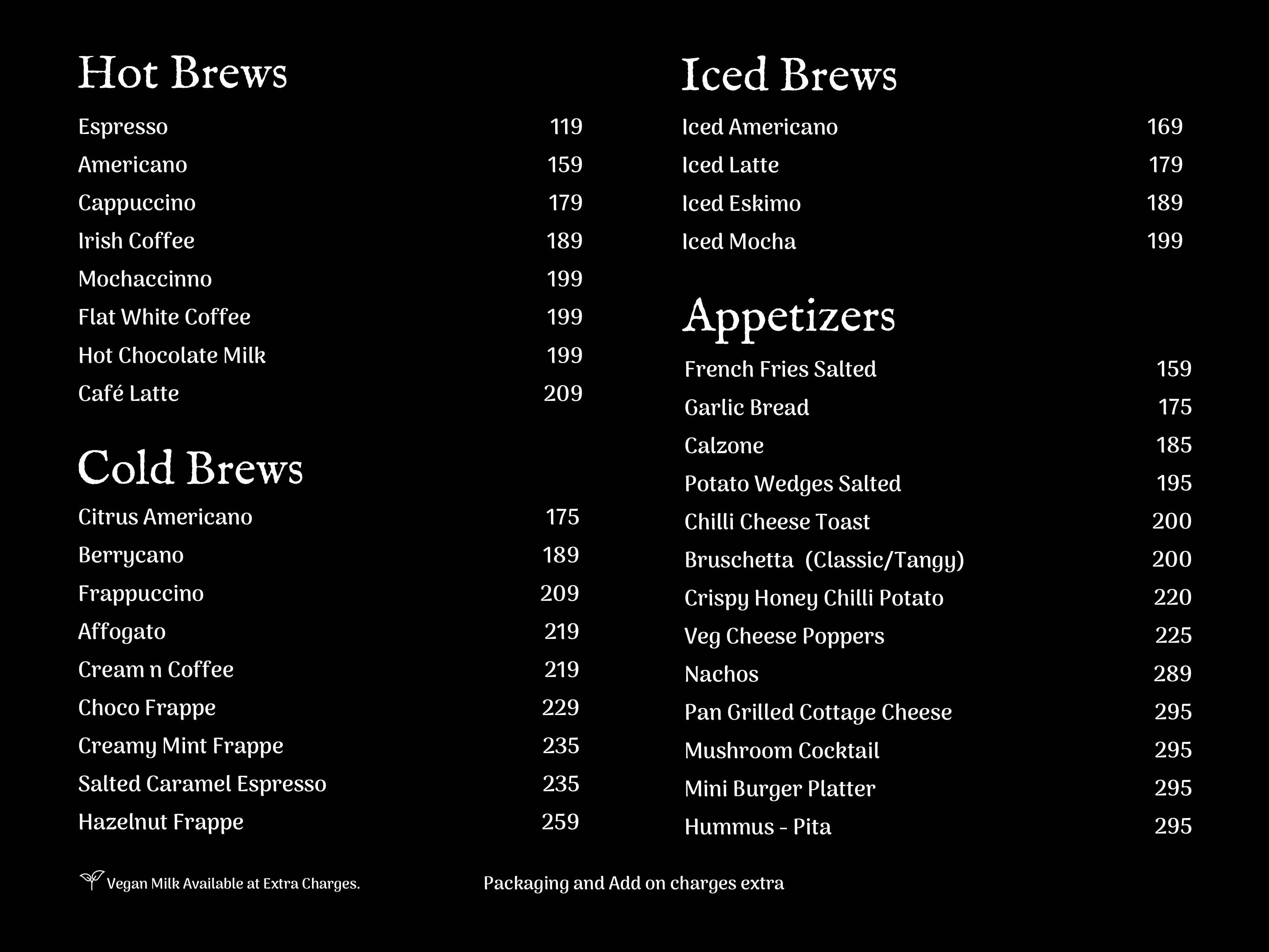 Menu | Cafe Chapter One