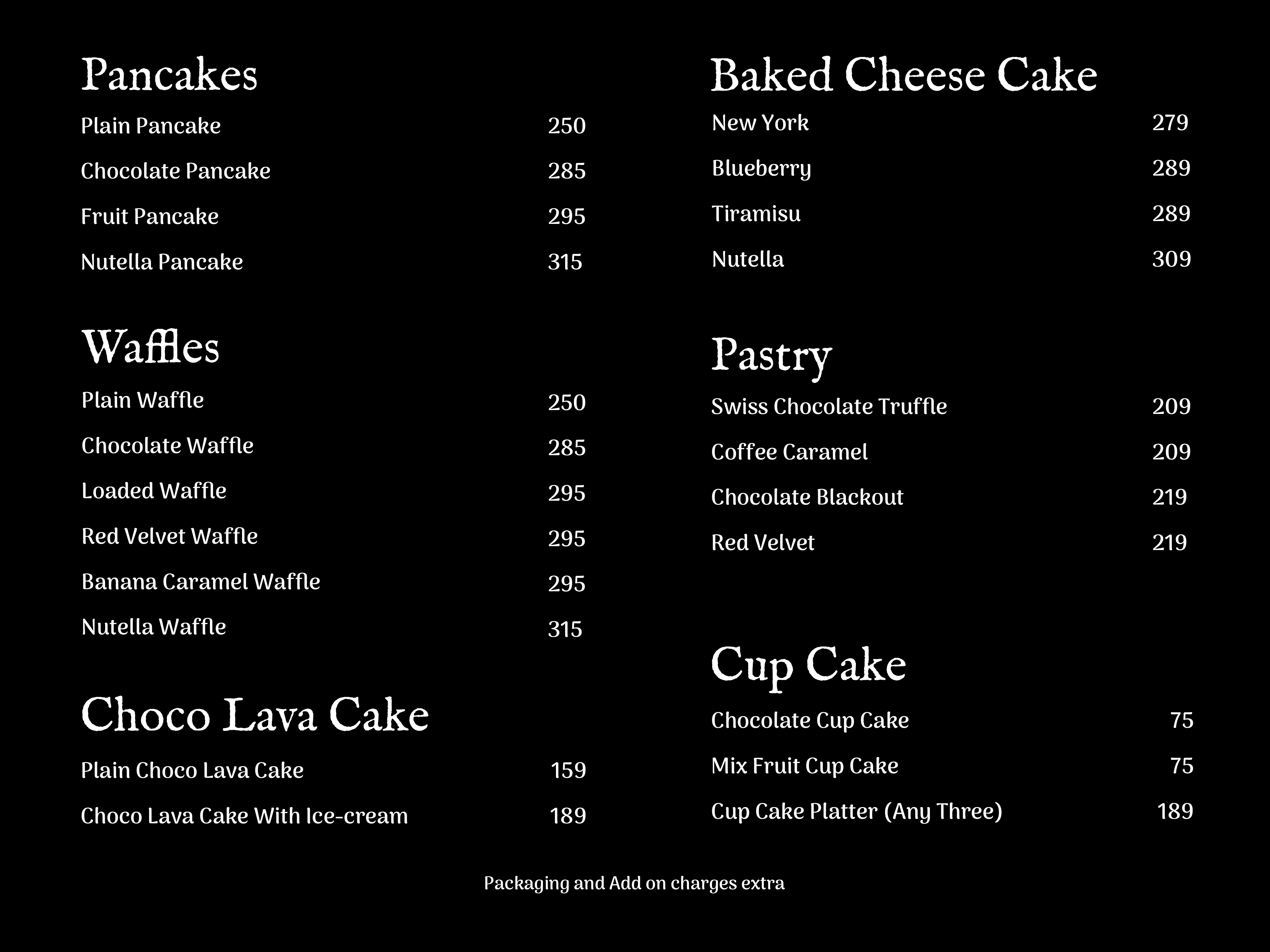 Menu | Cafe Chapter One